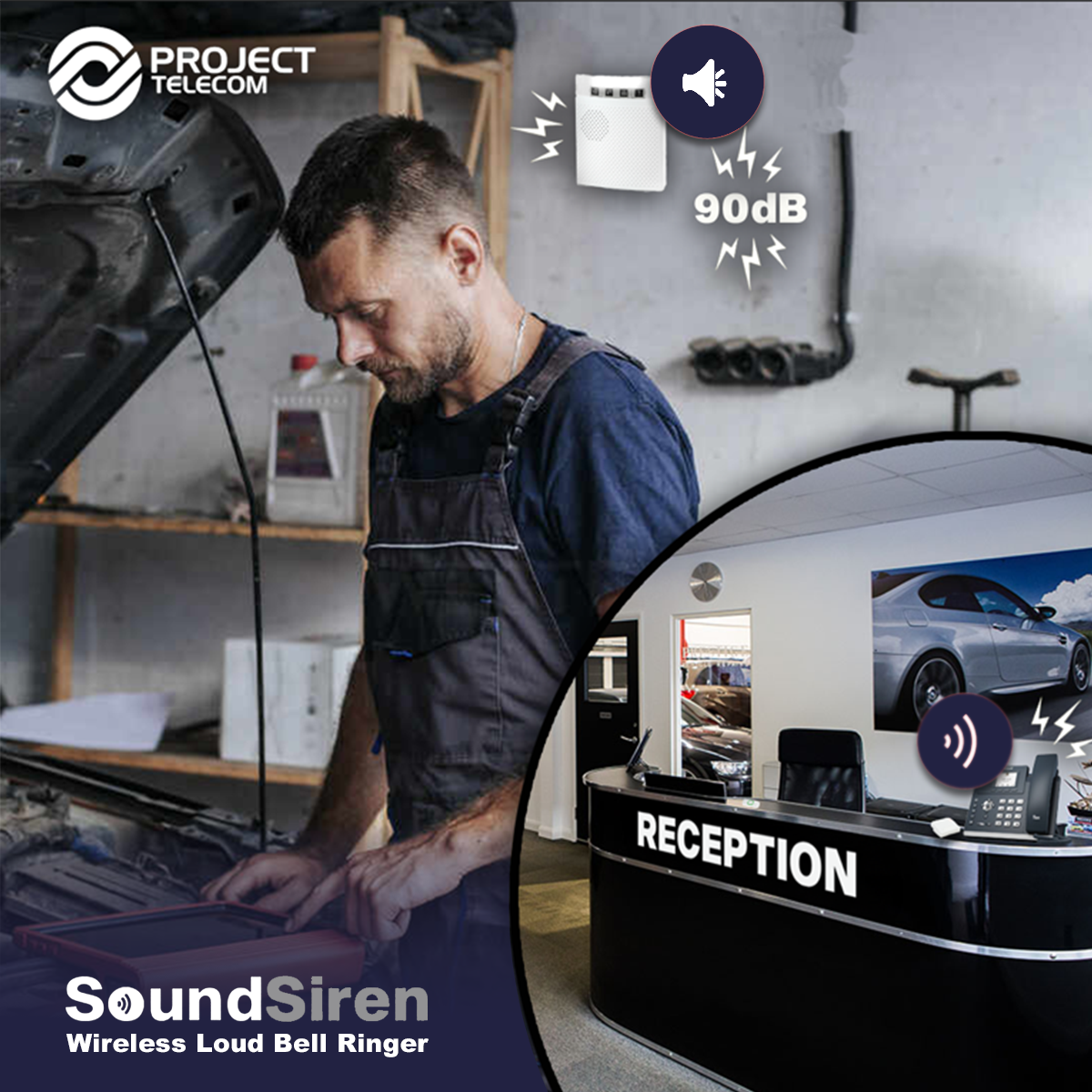 Project Telecom SoundSiren 90dB Wireless Telephone Ringer - PMC Telecom
